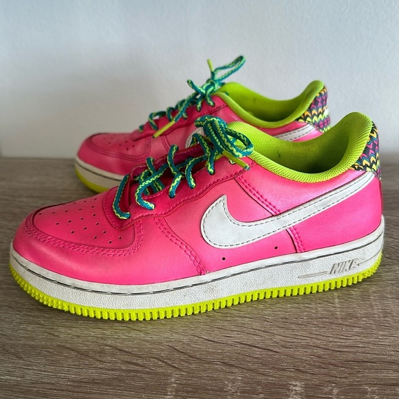 Nike | Shoes | Nike Air Force Low Gs Pink Blast Volt Kids Neon ...